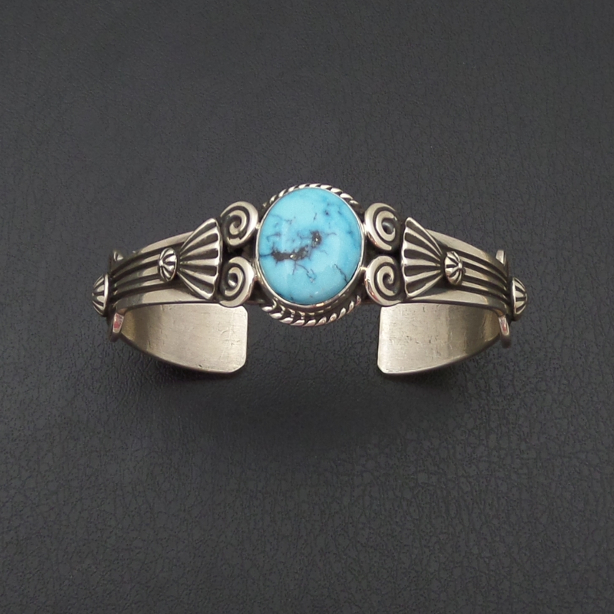 #51594 Navajo / Delbert Gordon Oval Turquoise & Sterling Silver Cuff ...