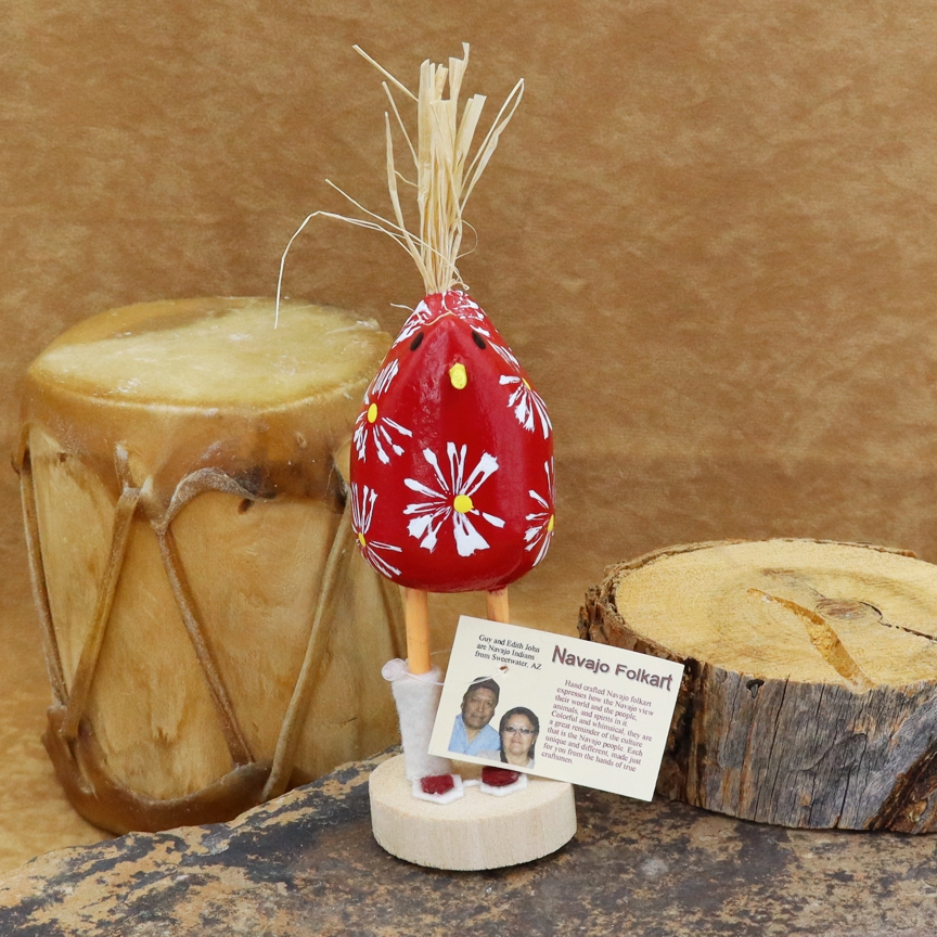 #52243-B Guy & Edith John Red w/White Flowers Carved Chicken w ...